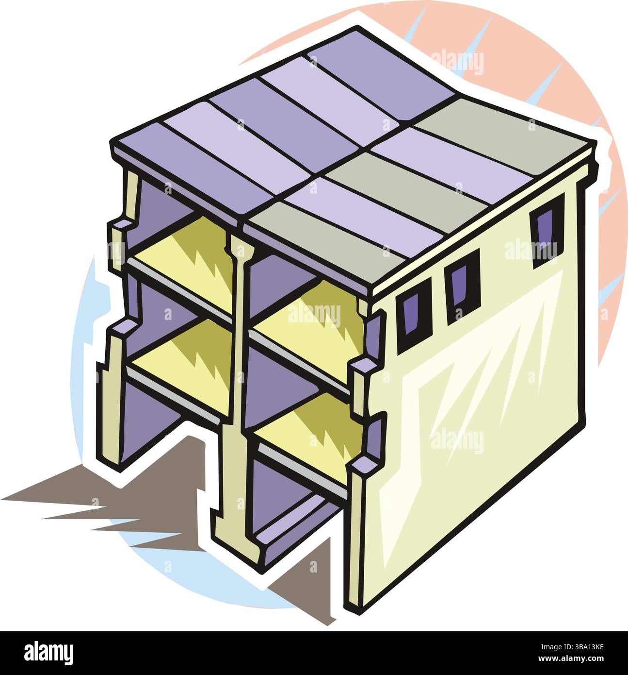 An abstract vector illustration shows a Multi Story Building Framework ...