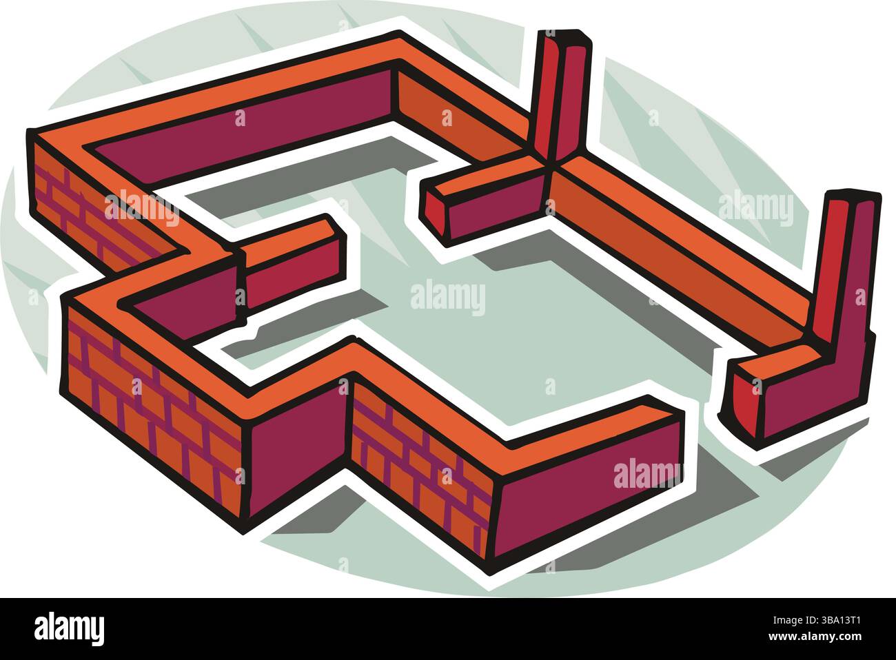 A colorful illustration of a brick wall foundation with orange and ...