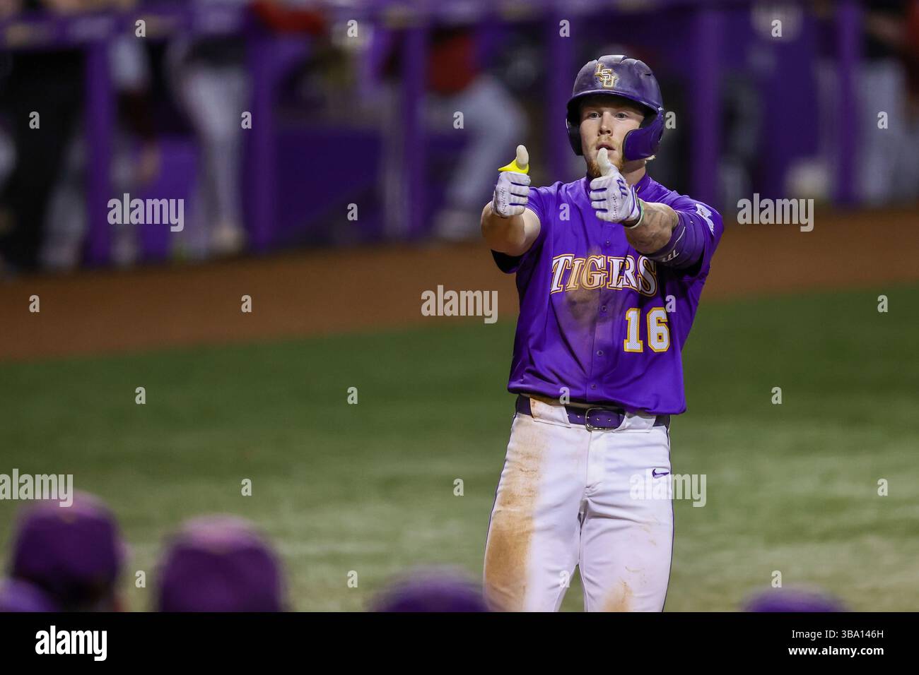 May 09, 2025: LSU's Ethan Frey (16) celebrates after hitting a home run ...