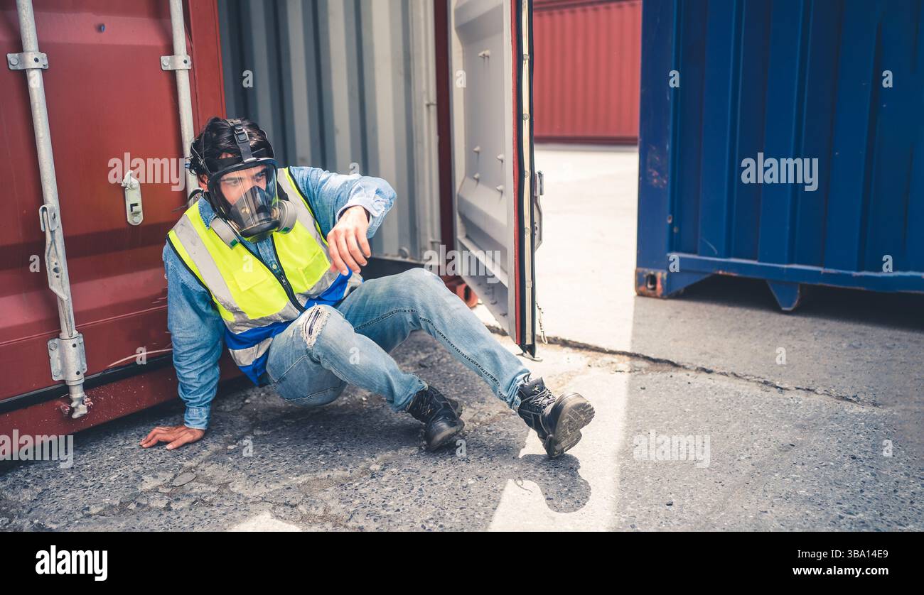 Engineer wear PPE urgently assisted the male technique inside container ...