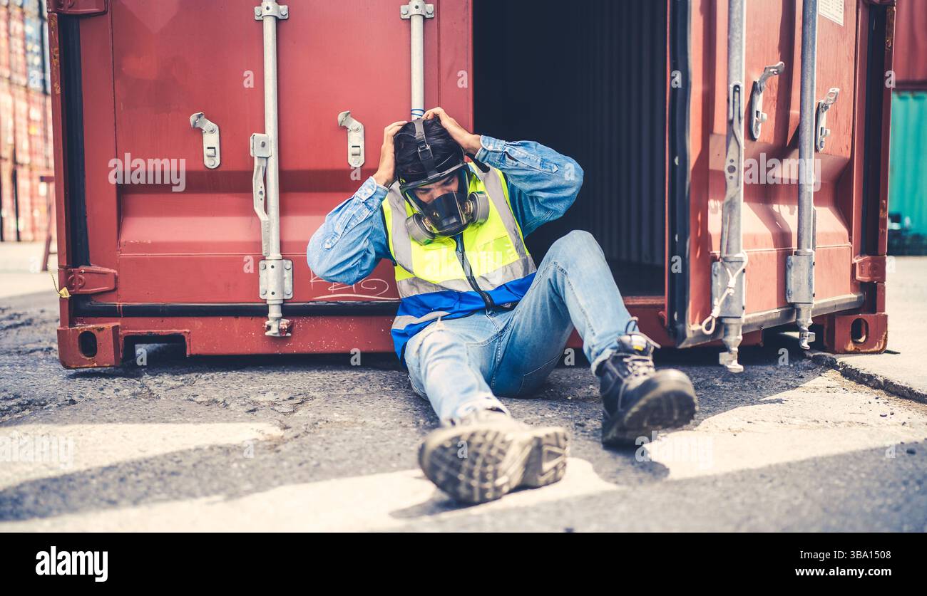 Engineer wear PPE urgently assisted the male technique inside container ...