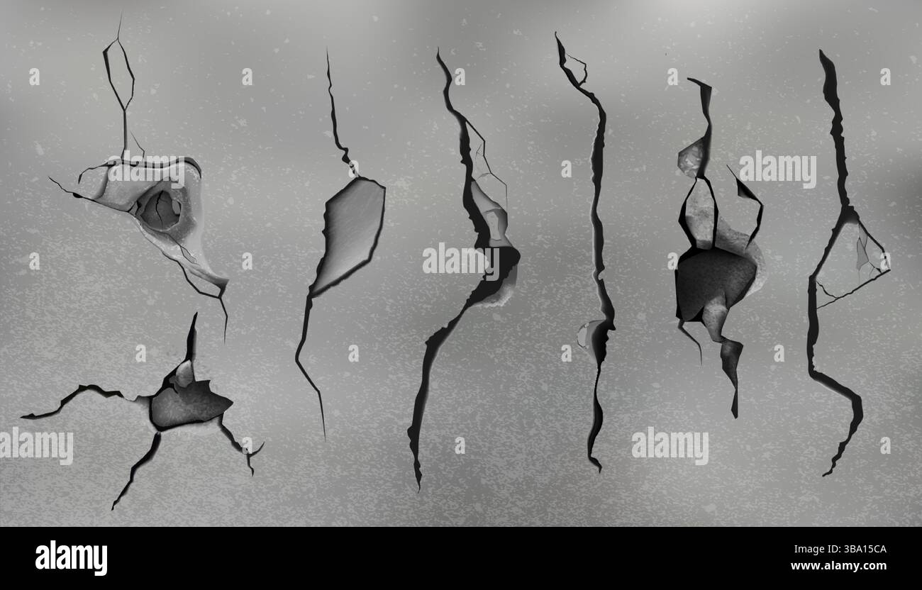 Wall cracks with hole. Broken stone texture. Earthquake scratch. 3D ...