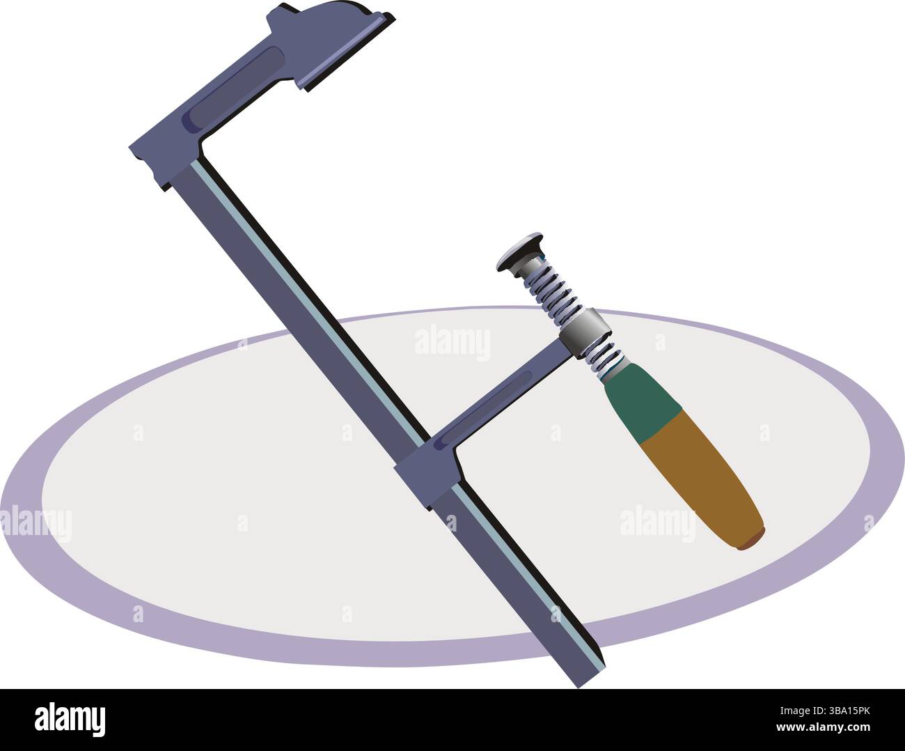 An abstract vector illustration shows a clamp tool for carpentry works ...