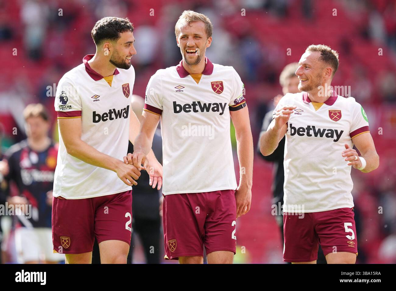 West Ham United's Tomas Soucek (centre) and team-mates after the ...