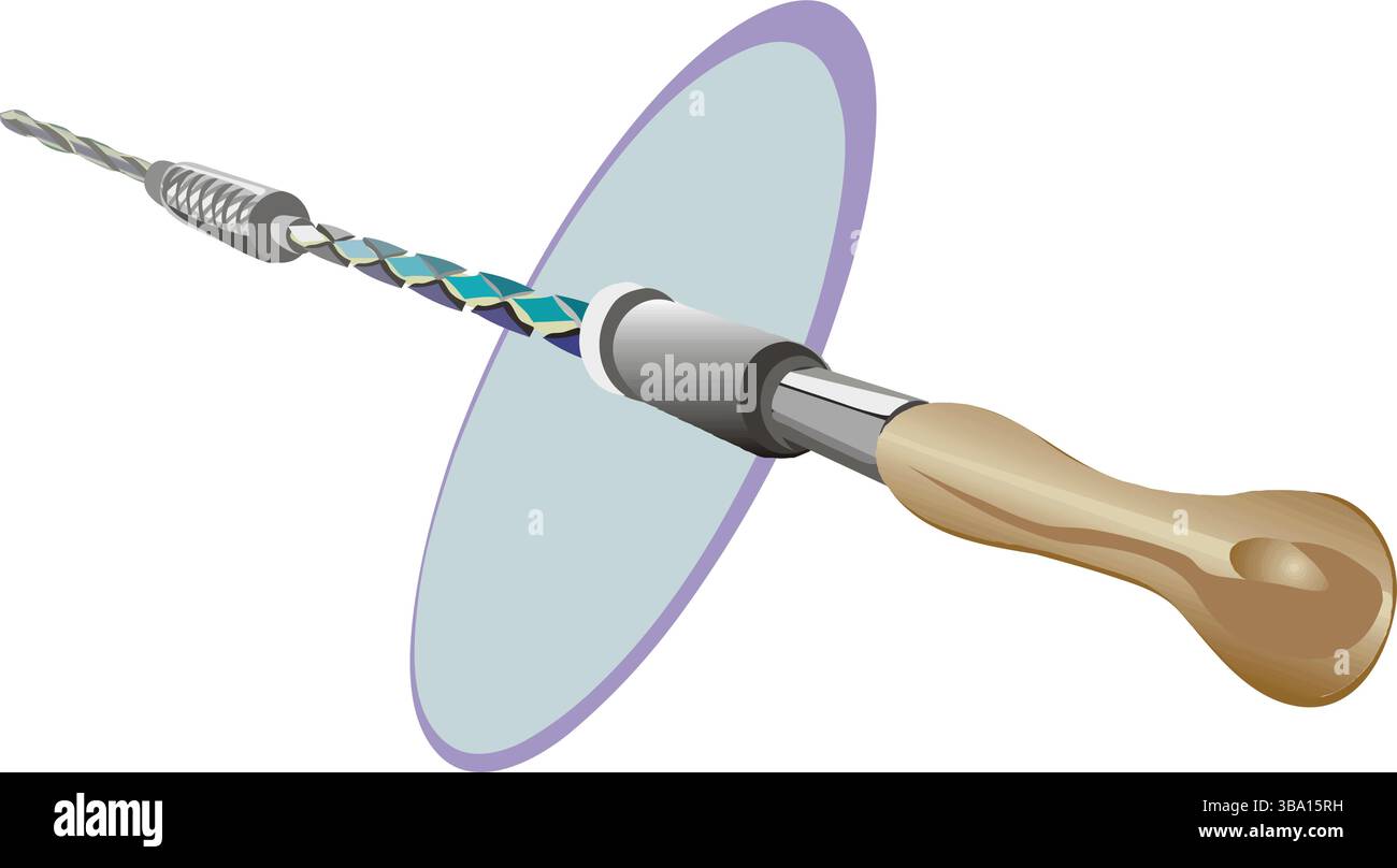 An abstract vector illustration shows a hand gimlet tool for carpentry ...