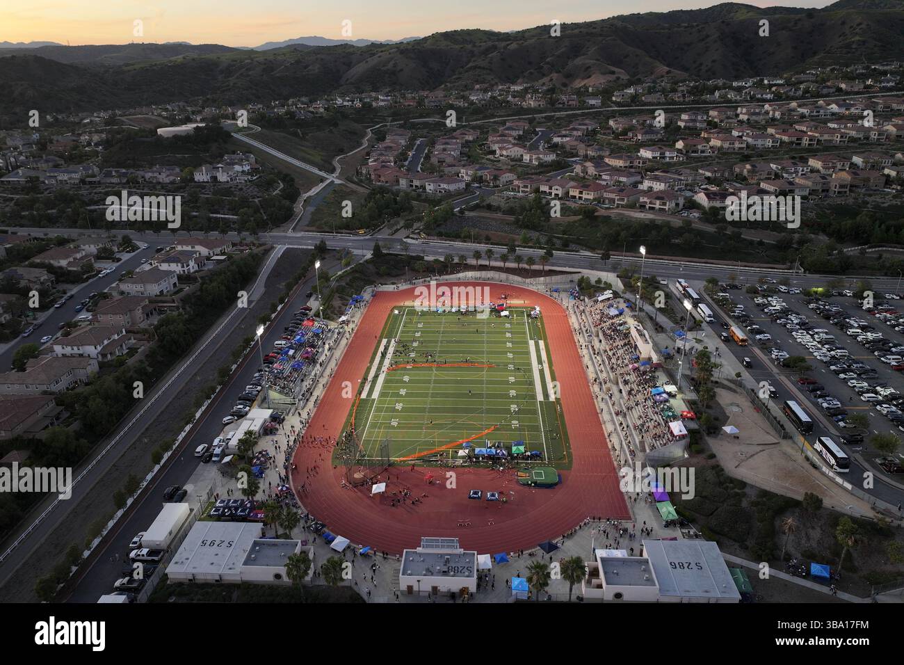 A general overall aerial view of the track and football field at Nathan ...