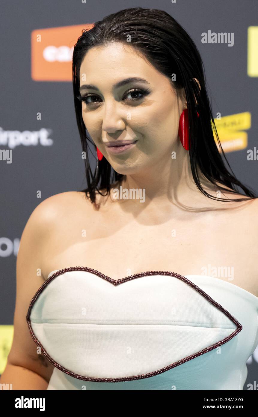 BASEL - Yuval Raphael representing Israel, on the turquoise carpet ...