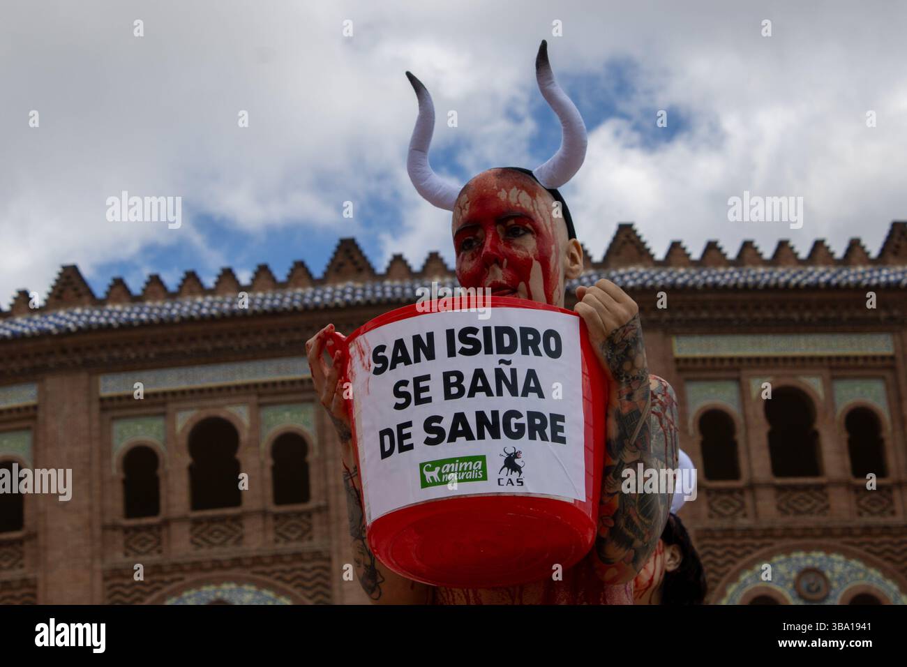 Madrid, Spain. 11th May, 2025. An activist covered with a substitute ...