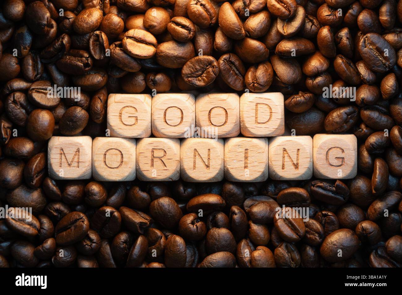 Good morning message with wooden blocks on coffee bean background Stock ...