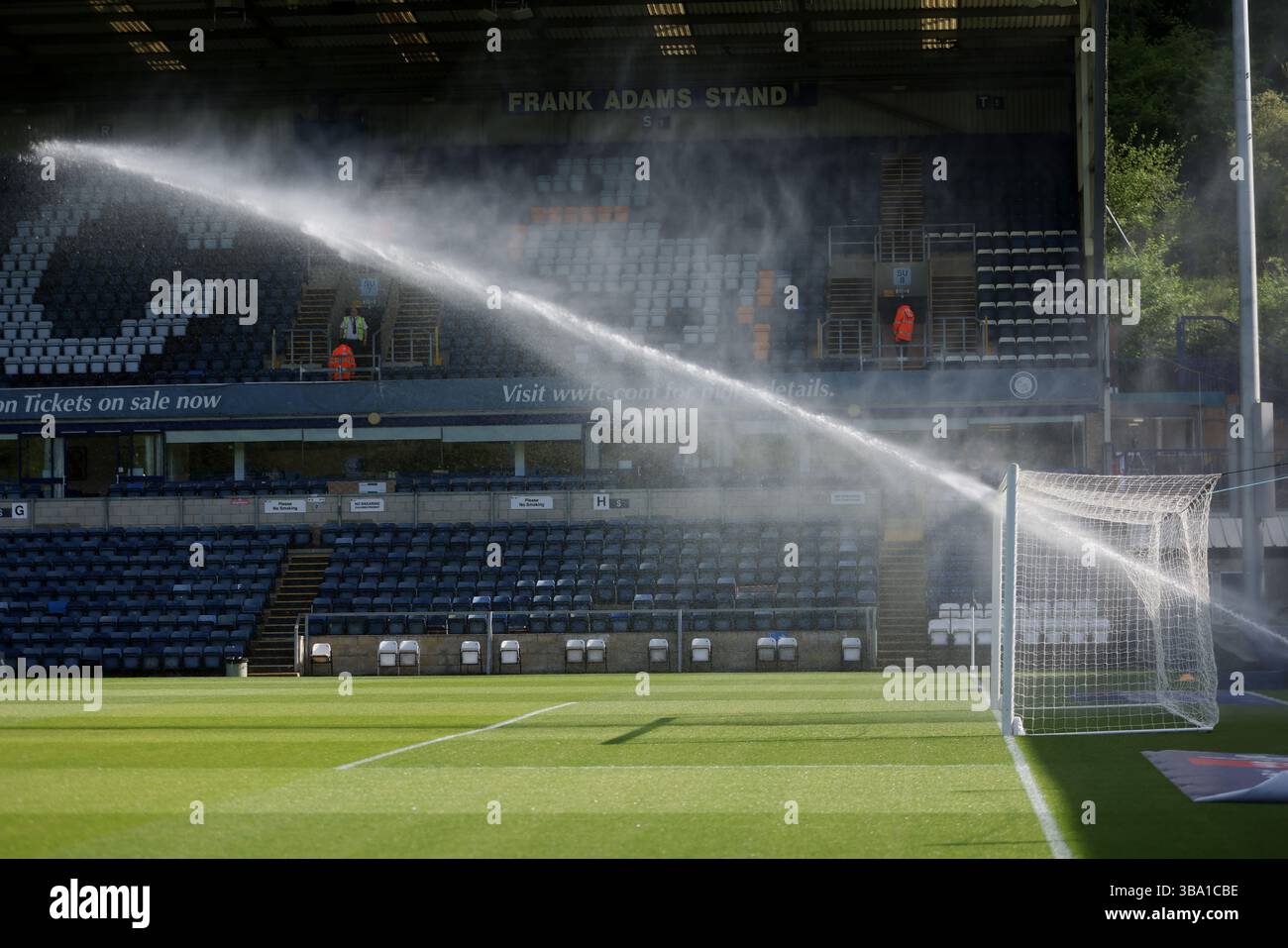 Sprinklers water the pitch ahead of the Sky Bet League One play-off ...