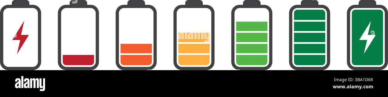 set of battery symbols charge level icon pictogram isolated ...