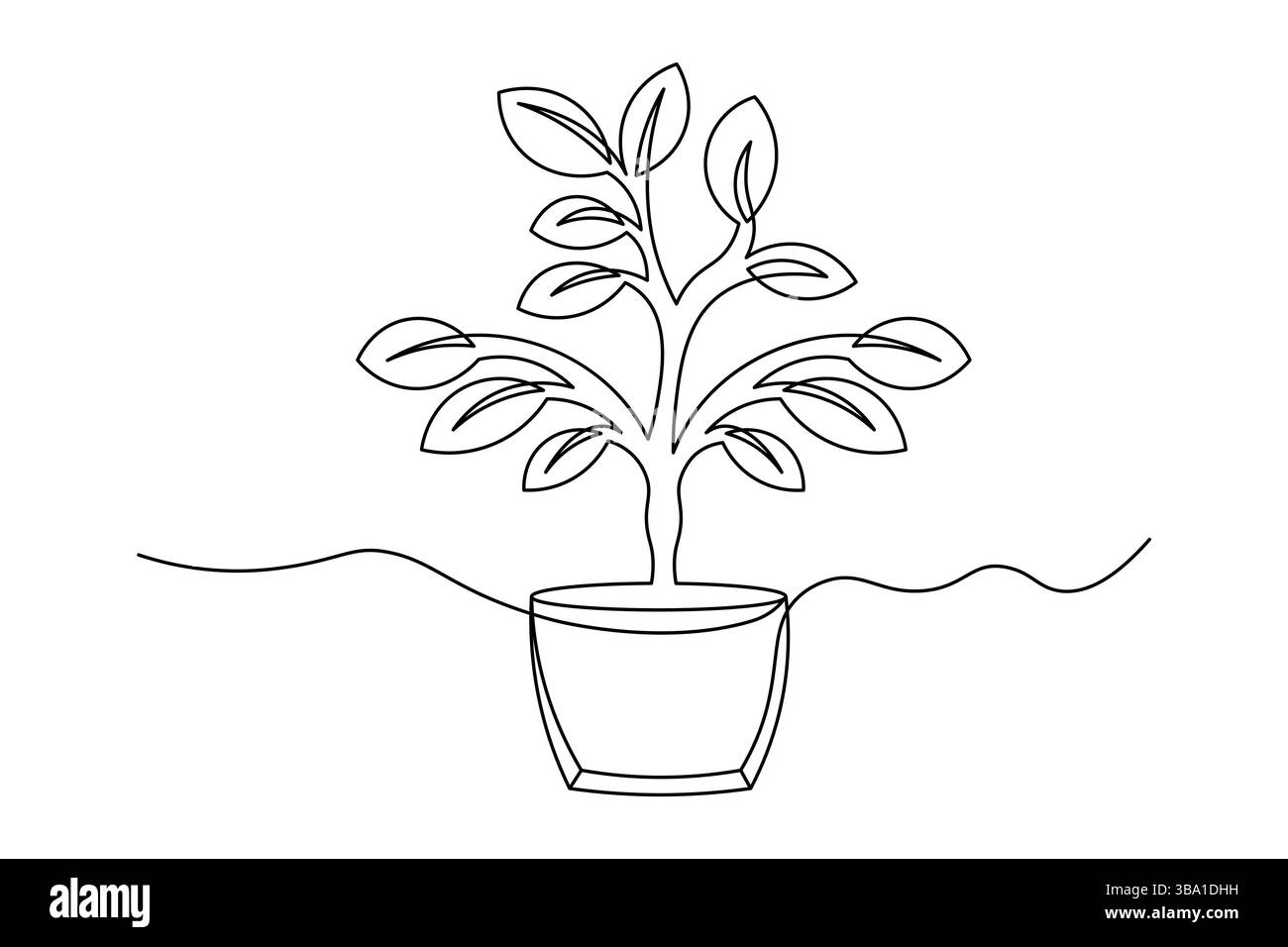 Minimalist One Line Drawing of Potted Plant Botanical Wall Art ...