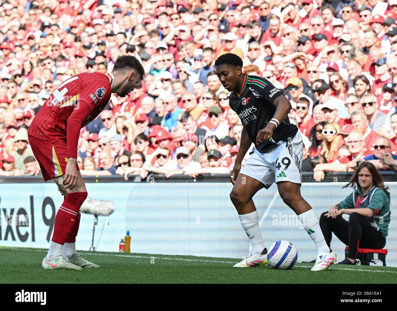 Liverpool, UK. 11th May, 2025. Myles Lewis-Skelly of Arsenal during the ...