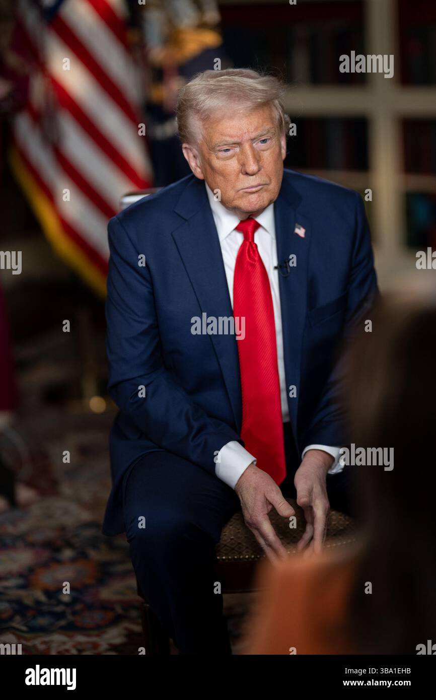President Donald Trump sits for an interview with Fox News journalist ...