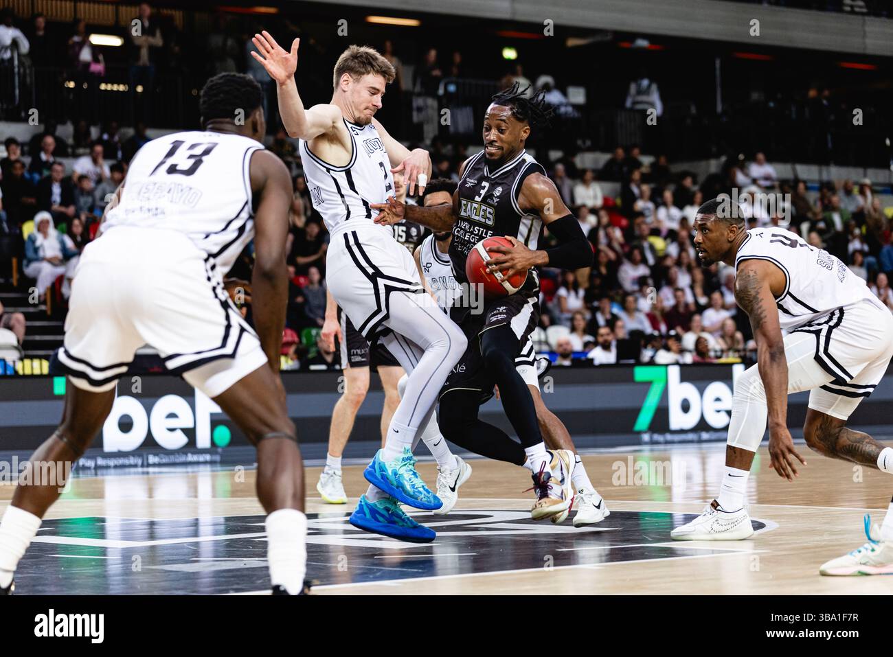 Mike Okauru of Newcastle Eagles during the first leg Super league ...
