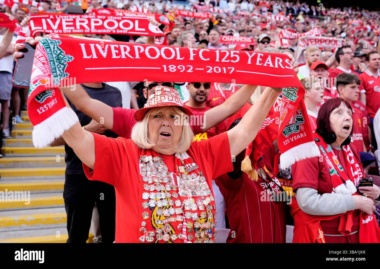 Liverpool fans show their support during the Premier League match at ...