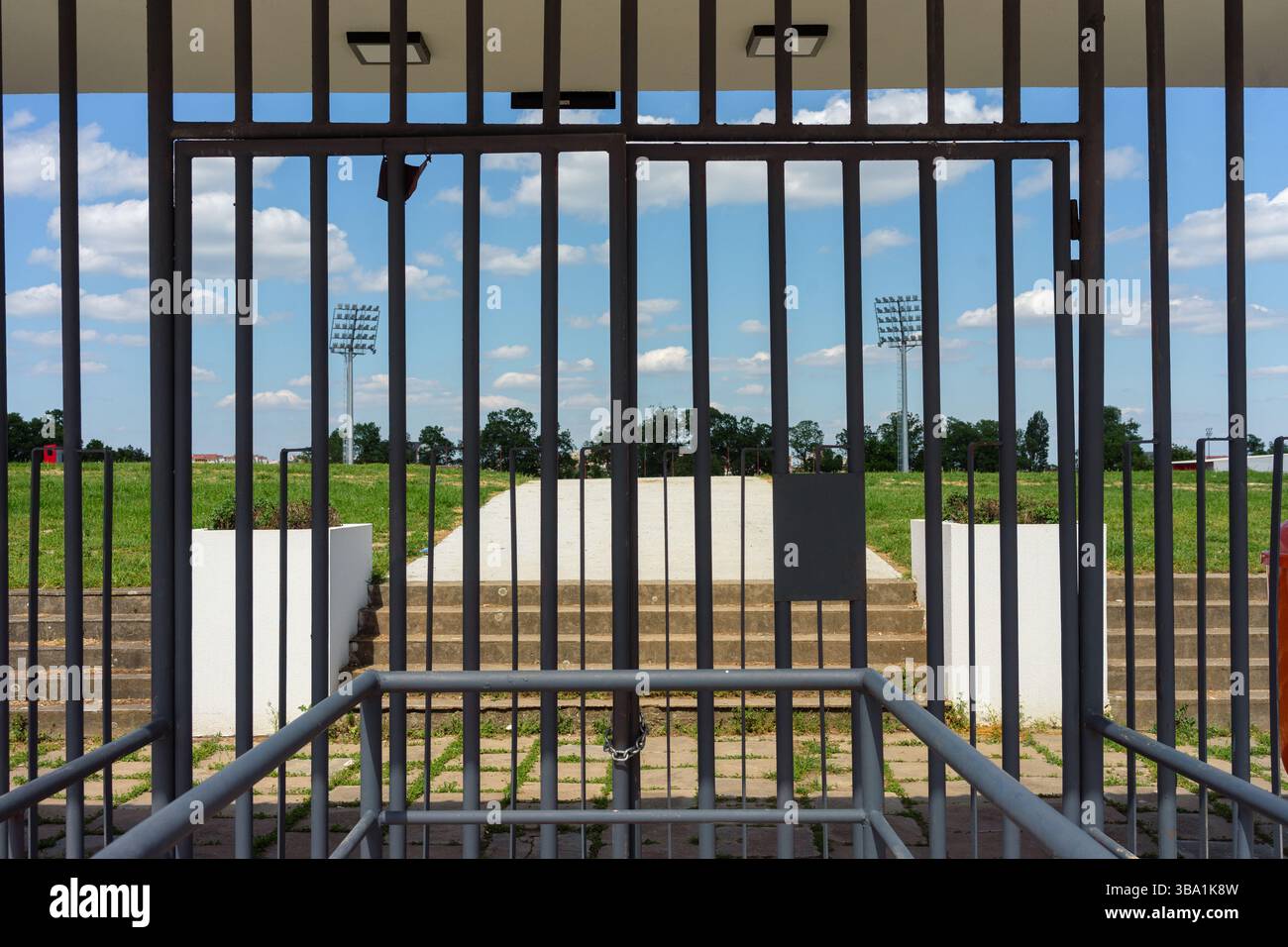 In front of the closed gate of the football stadium in Kragujevac ...