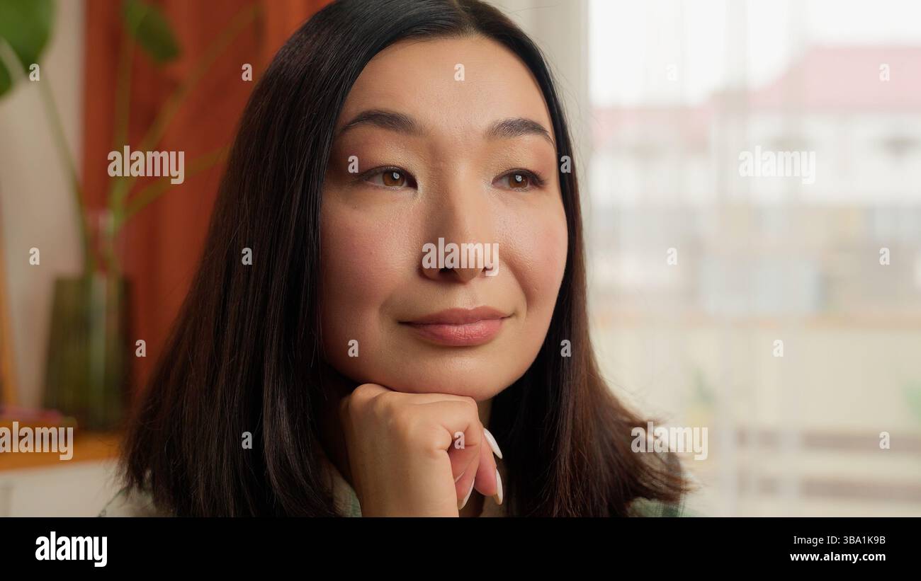 Asian Korean Chinese Japanese woman thinking female thoughtful girl ...