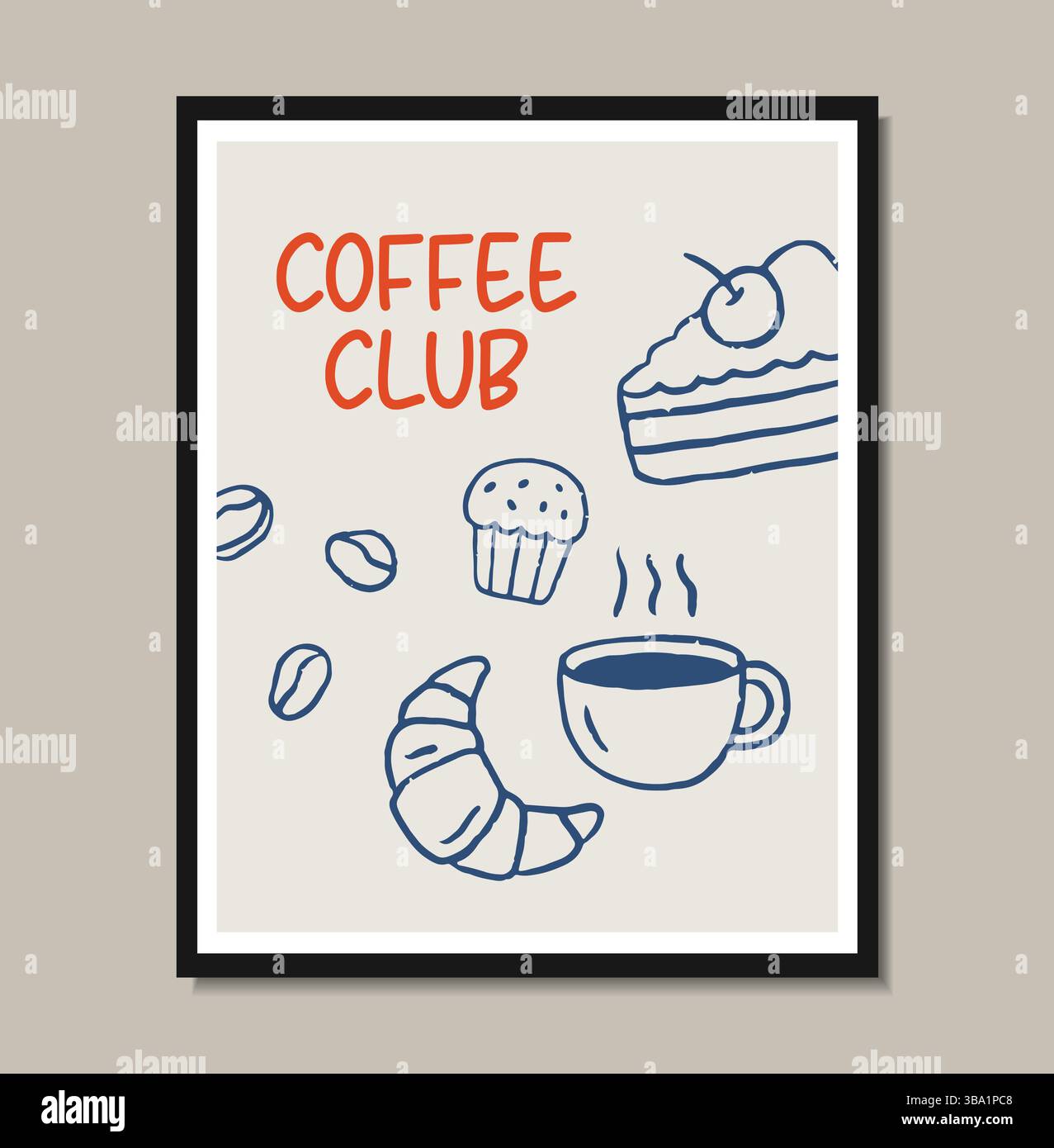 Breakfast doodles poster. Vector illustration of croissant and coffee ...
