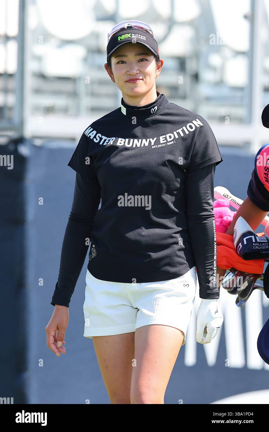 JERSEY CITY, NJ - MAY 11: Erika Hara of Japan walks off the first tee ...