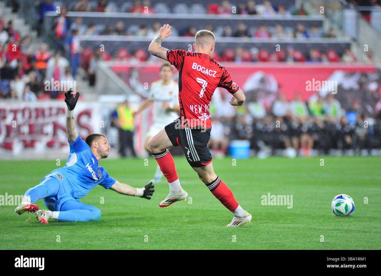 Harrison, USA. 10th May, 2025. New York forward Wiktor Bogacz (7) and ...