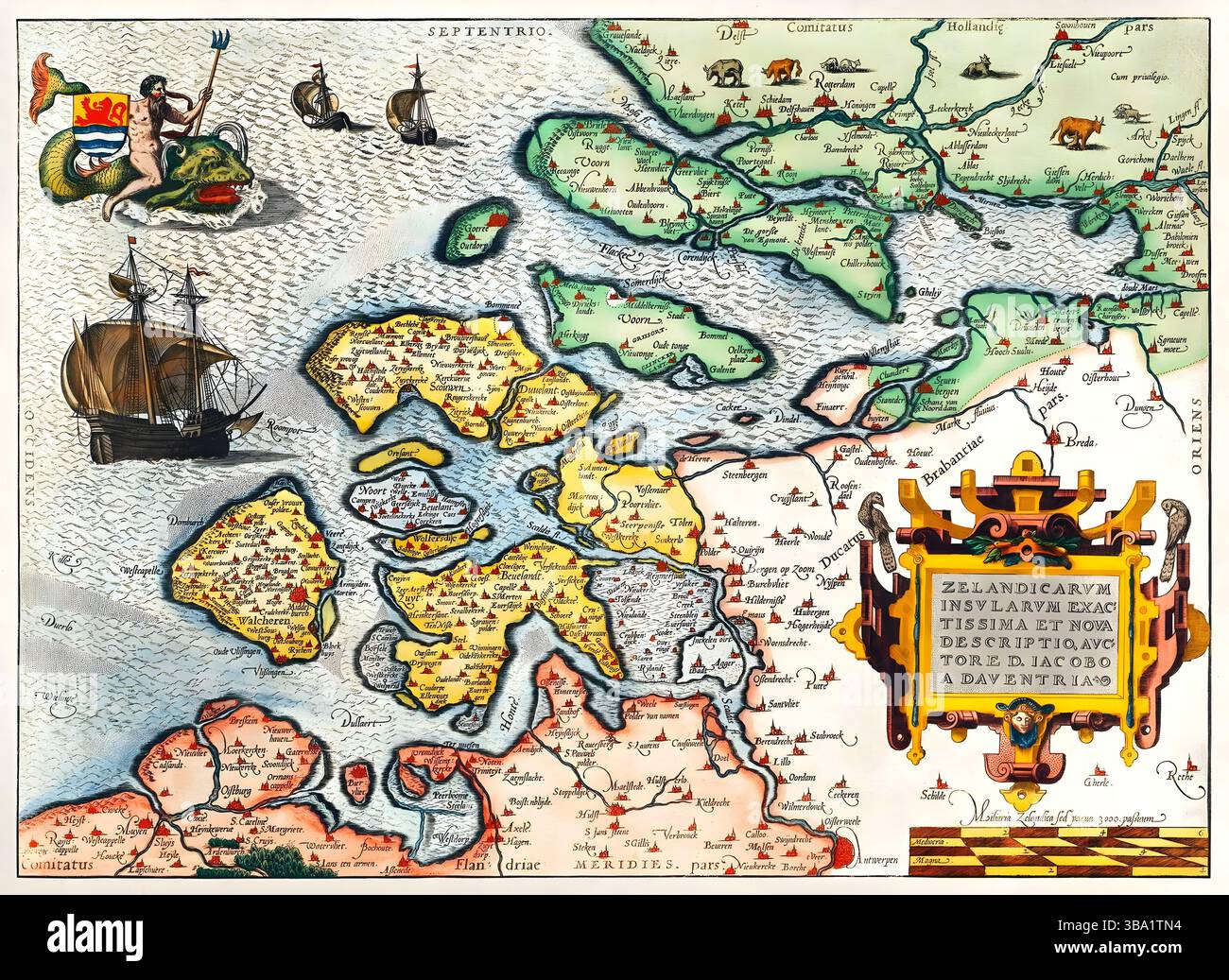 Historic 1592 map of Zeeland by Frans Hogenberg, Renaissance-era ...