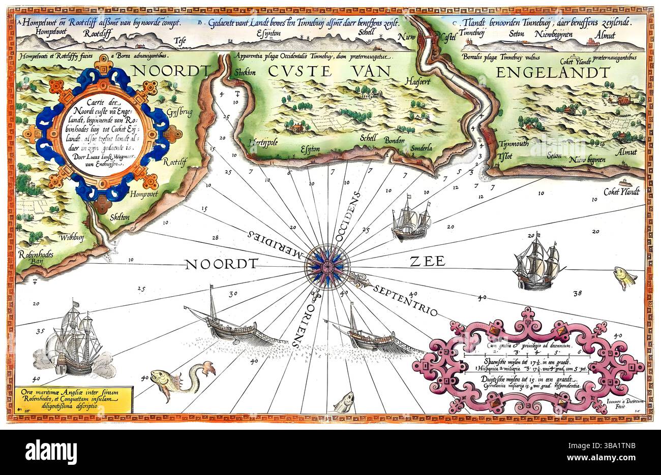 Historic 16th-century nautical map by Joannes van Doetechum I ...