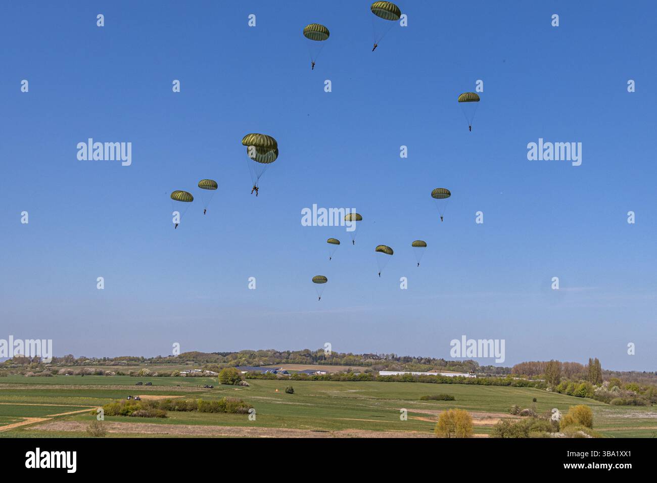 German paratroopers during a NATO exercise in Germany, fully equipped ...