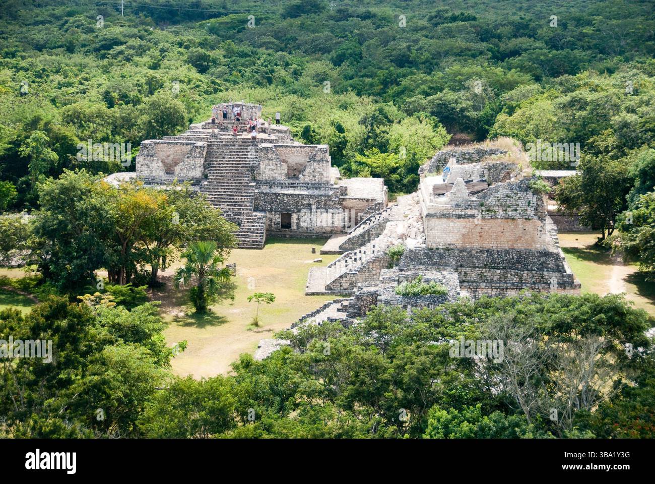 View from top of the Acropolis at the Mayan archaeological site of Ek ...