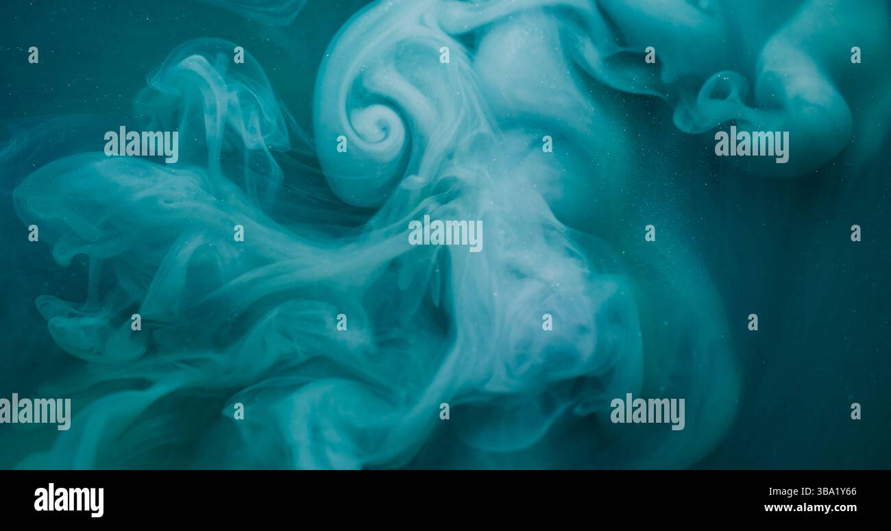 Ink water. Splash paint mix. Defocused green blue color vapor glitter ...