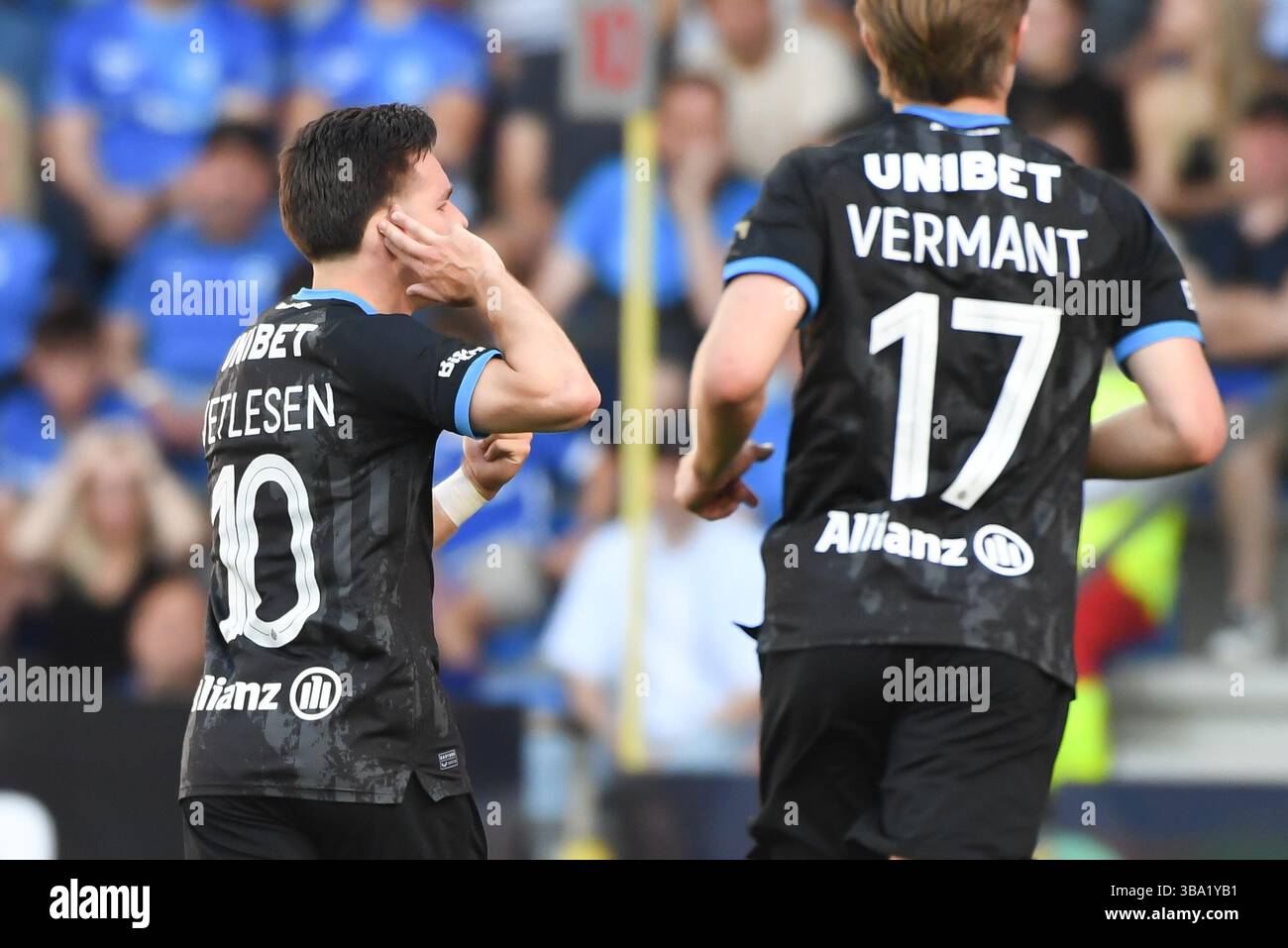 Hugo Vetlesen (10) of Club Brugge celebrates after scoring during the ...