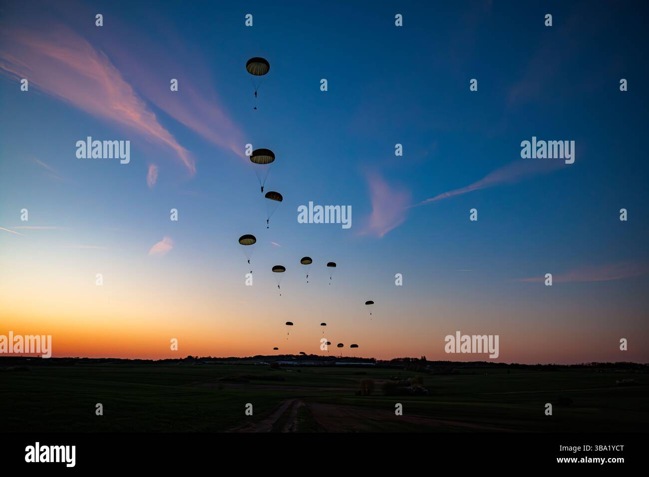 German paratroopers during a NATO exercise in Germany, fully equipped ...