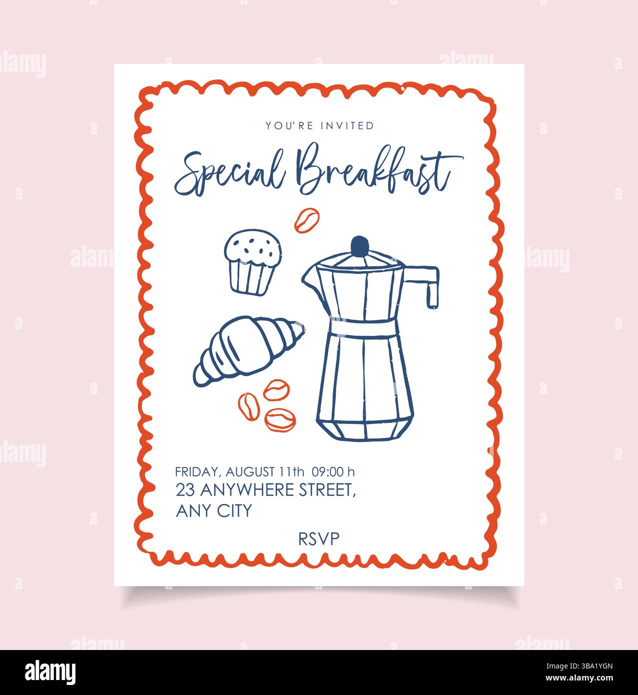 Breakfast hand draw invitation party set. Italian la dolce vita, crayon ...