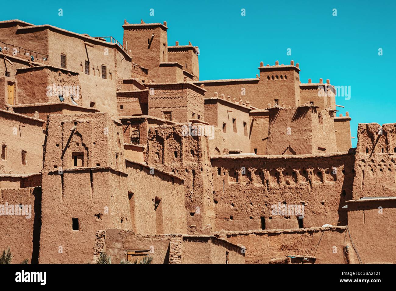 Traditional Moroccan architecture of earthen clay buildings creating a ...