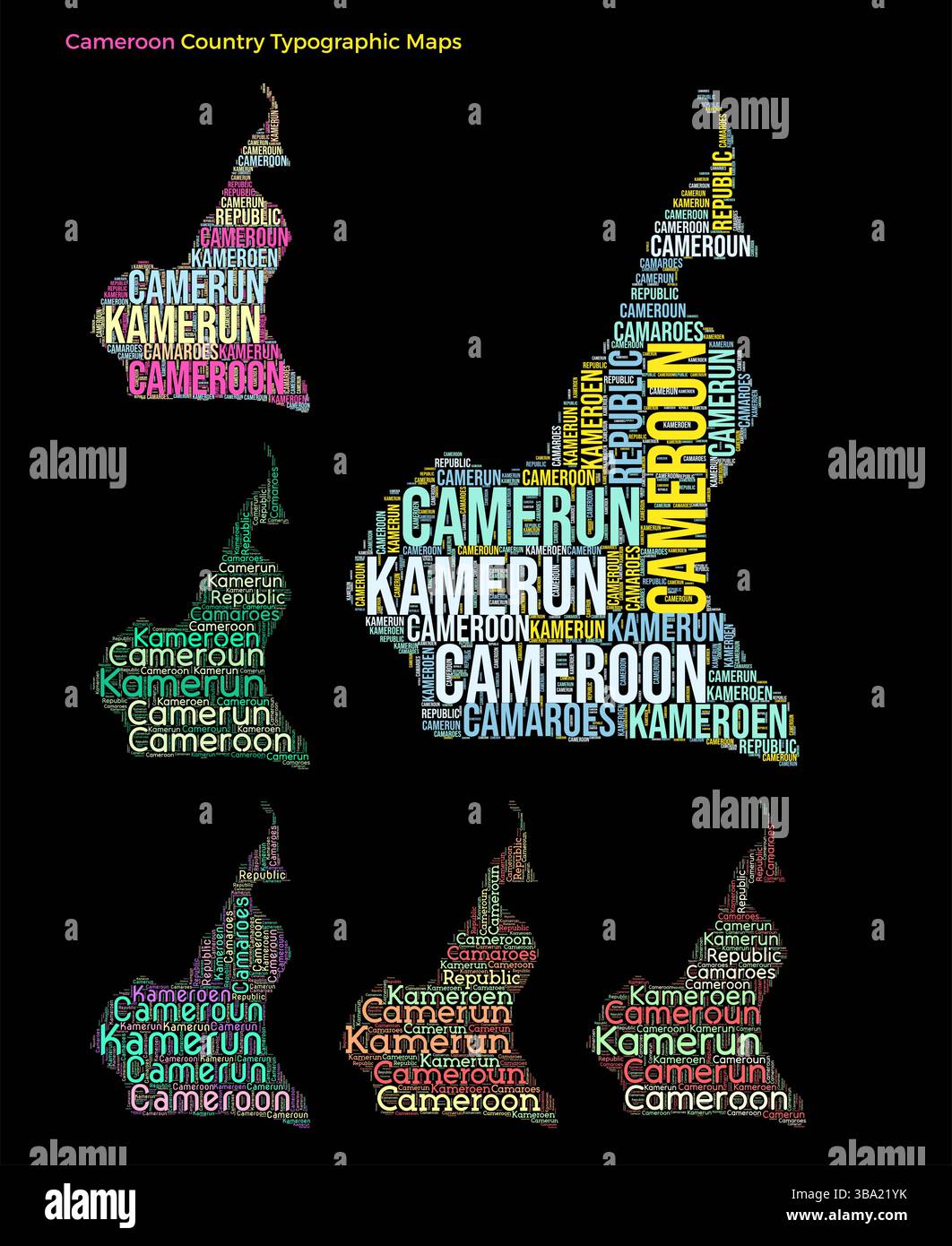 Cameroon. Set of typography style country illustrations. Cameroon map ...