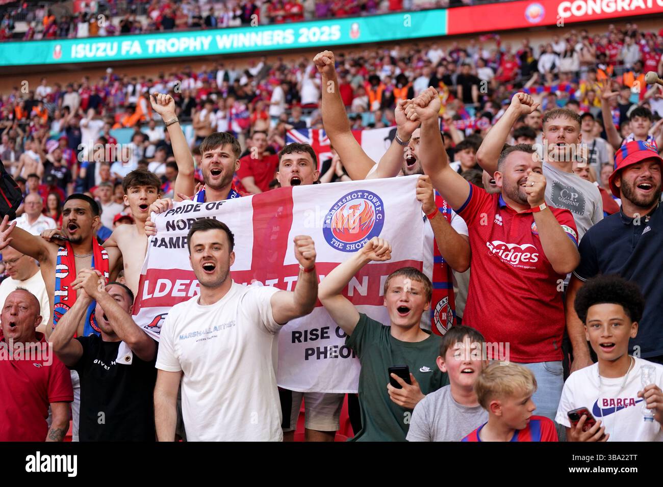 Aldershot Town fans celebrate in the stands after the Isuzu FA Trophy ...