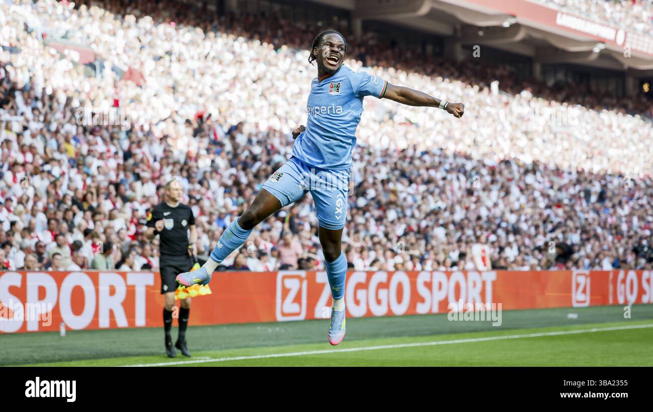 AMSTERDAM - NEC player Brayann Pereira celebrates his goal, the 2-0 ...