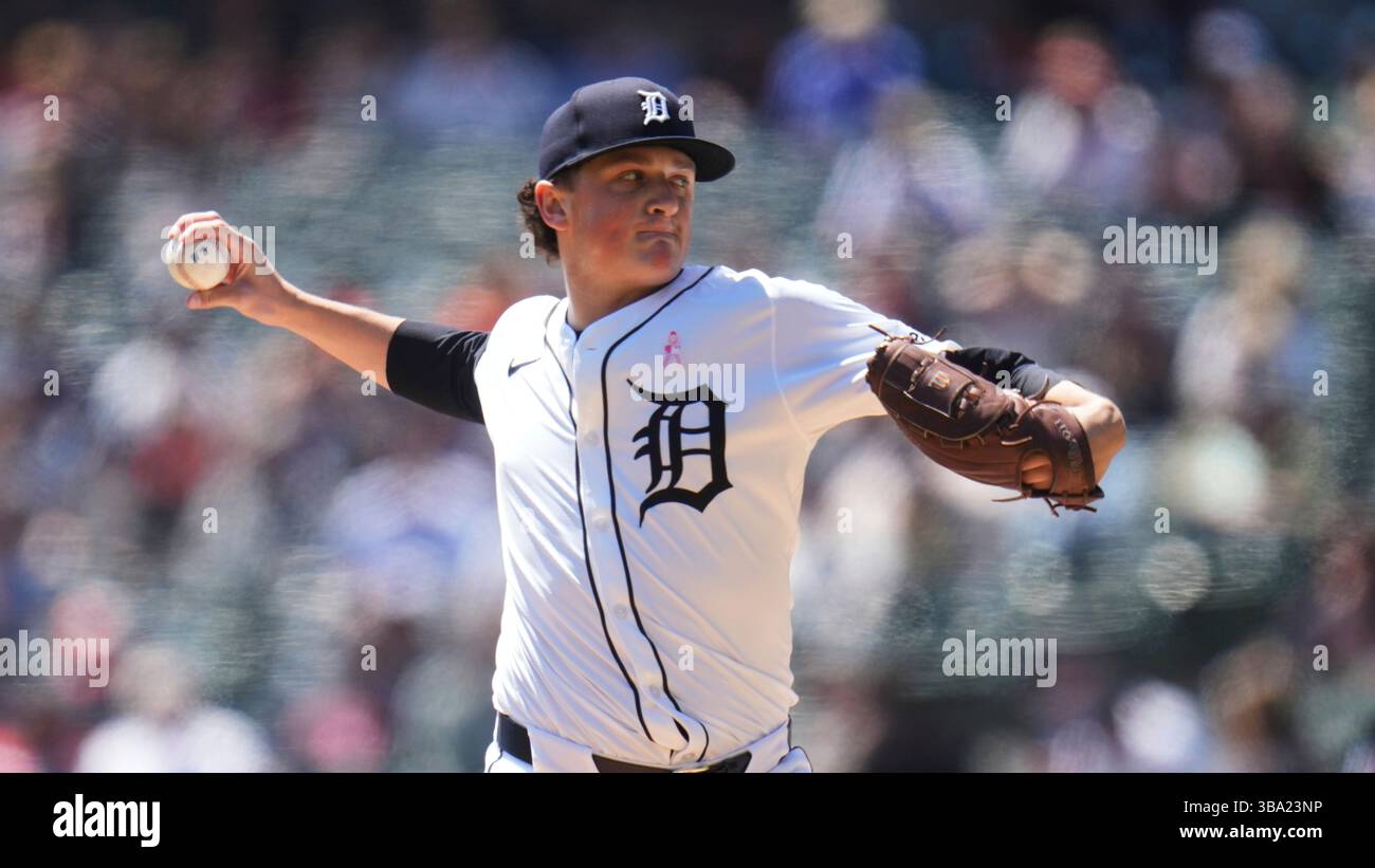 Detroit Tigers pitcher Reese Olson throws against the Texas Rangers in ...