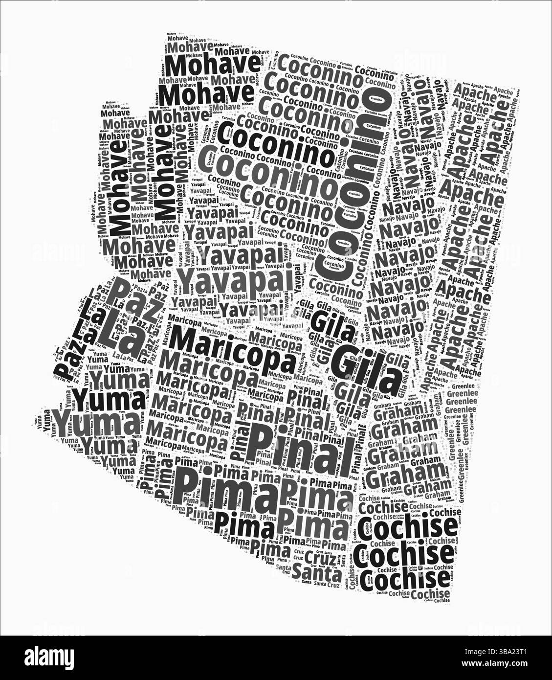 Arizona Text Style Counties. State region names word clouds in English ...