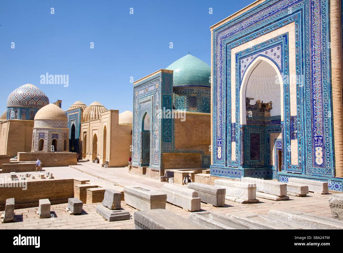 Domes, tombs and mausoleum entrances decorated with mosaic tiles at the ...