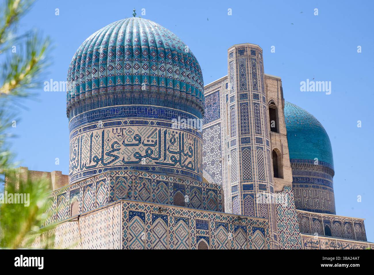 Two domes and raised galleries in a tower at Bibi-Khanym Mosque ...
