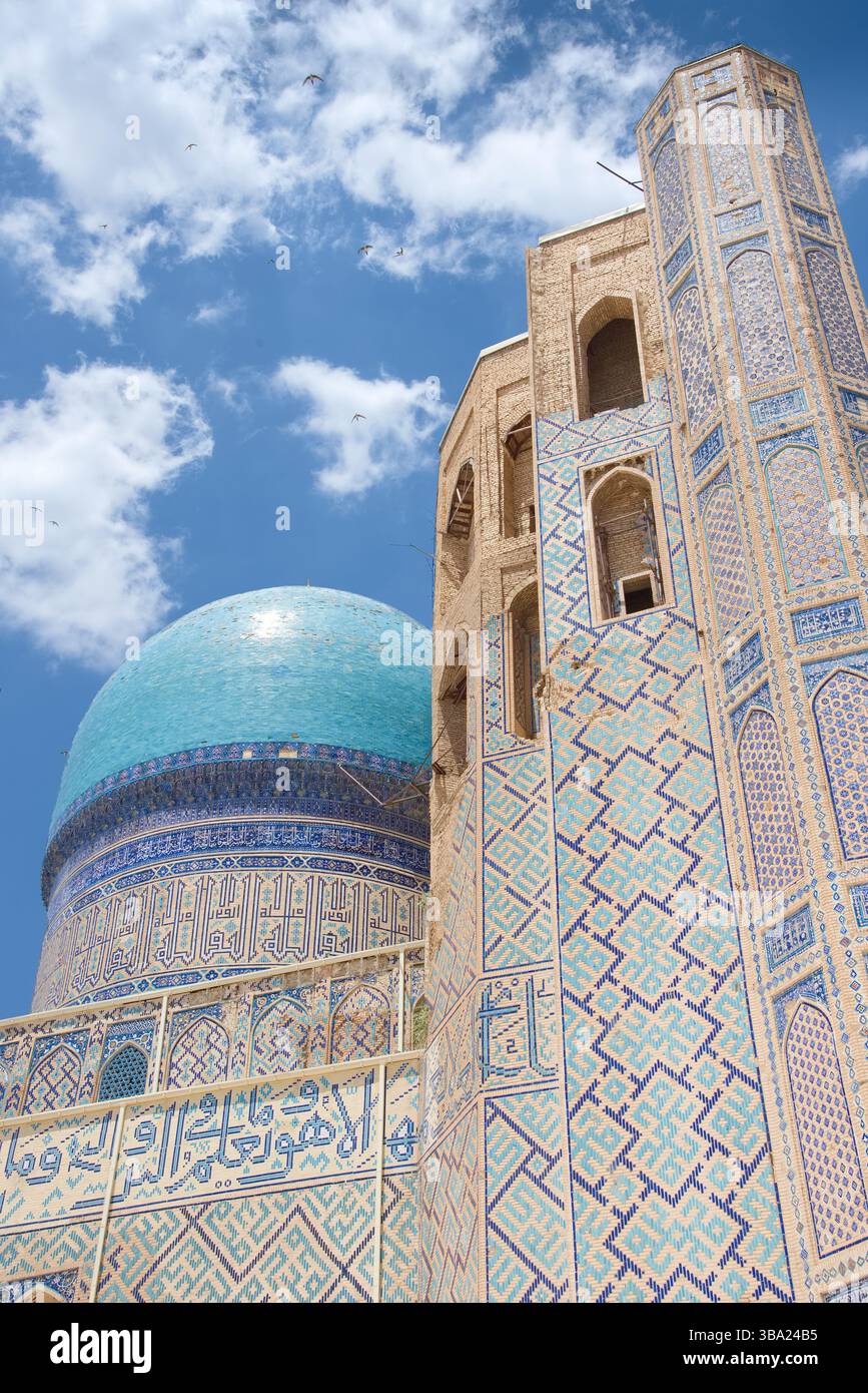 Azure dome and raised galleries in a tower at Bibi-Khanym Mosque ...