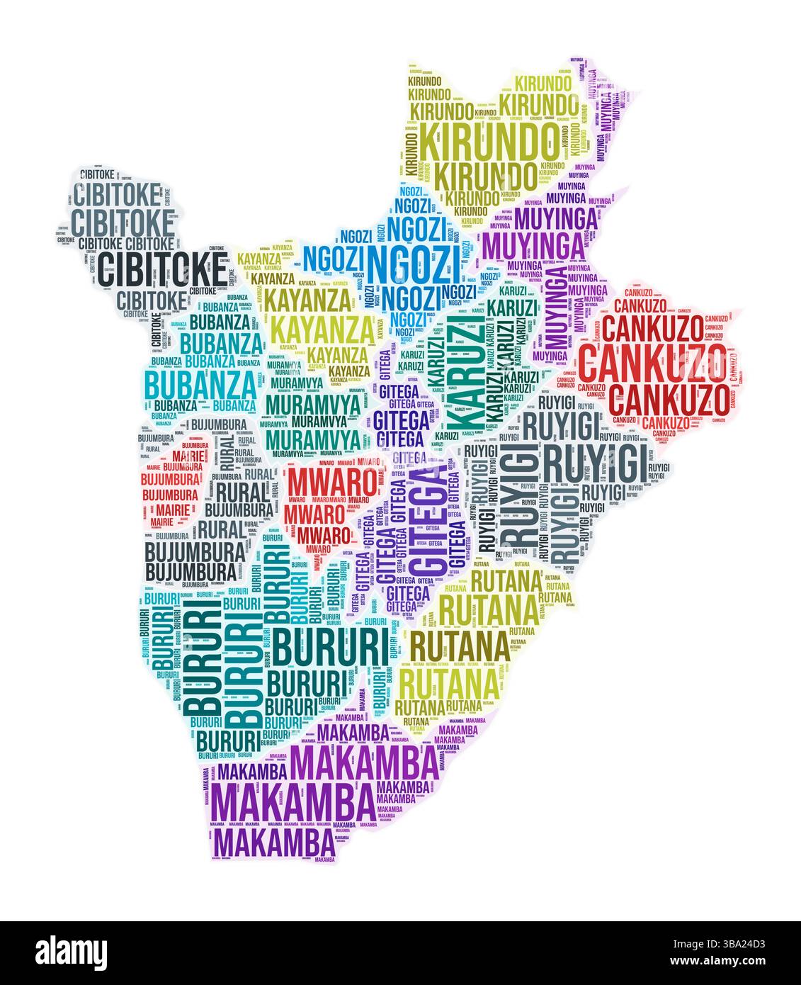 Burundi region word cloud. Country shape design. Burundi colored ...