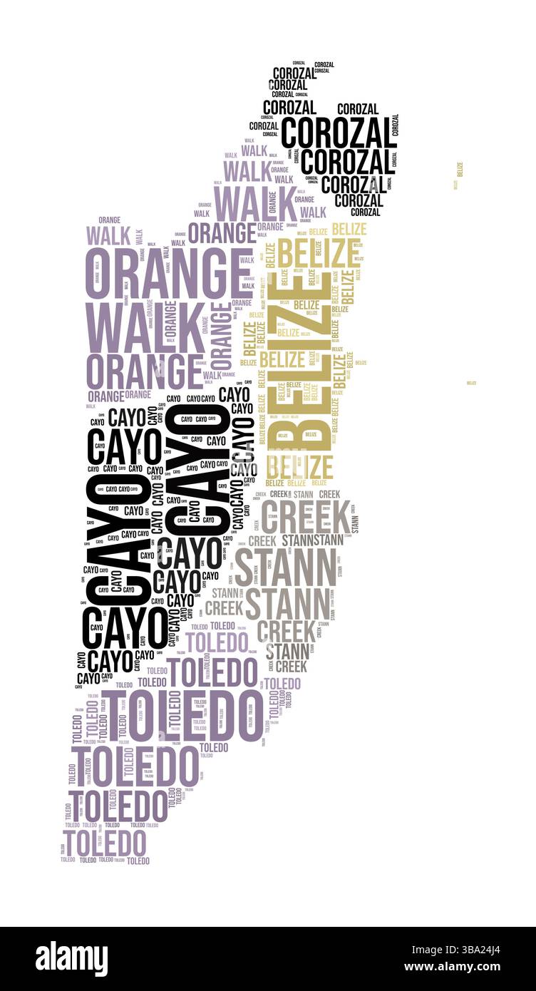 Belize Word Cloud. Country shape with region division. Belize ...