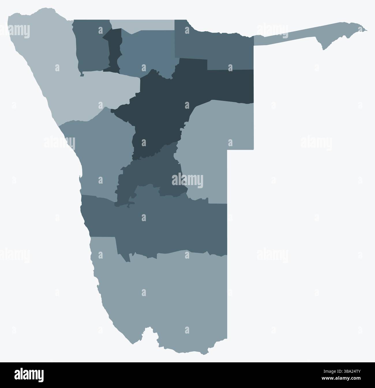Map of Namibia with regions. Just a simple country border map with region division. Blue grey ...