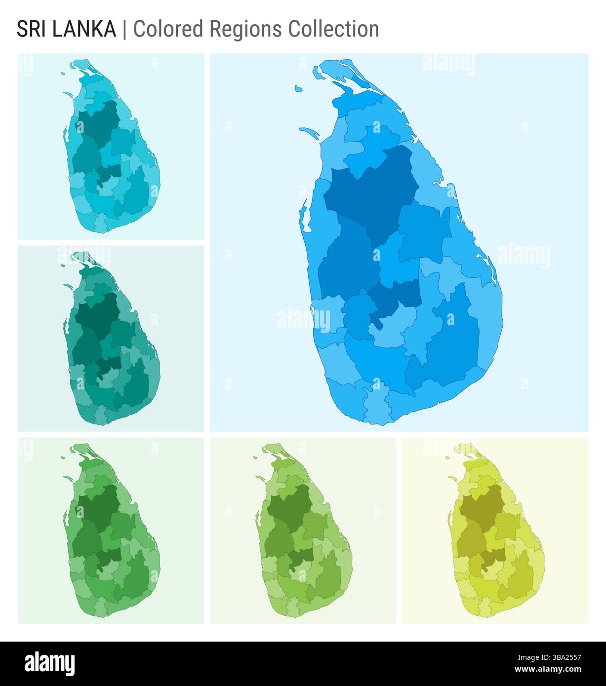 Sri Lanka map collection. Country shape with colored regions. Light ...