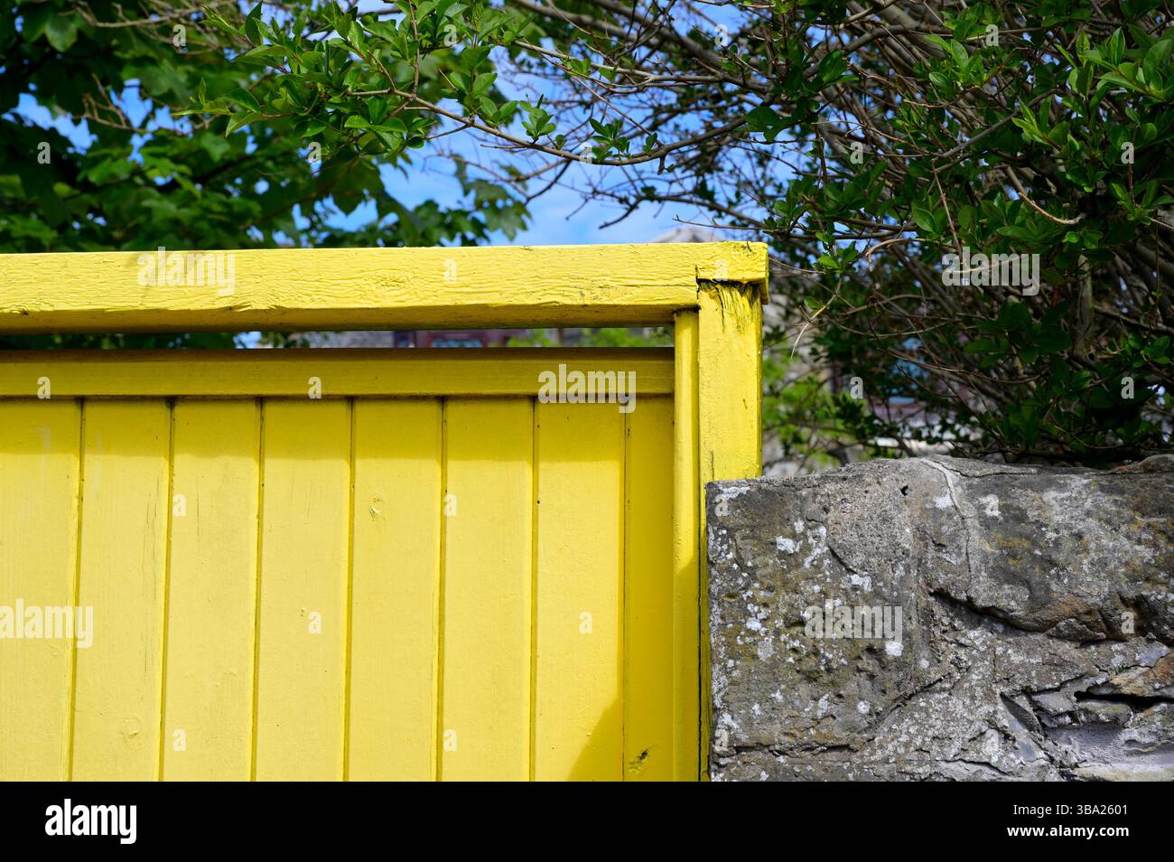 Detail of a yellow garden gate Stock Photo - Alamy