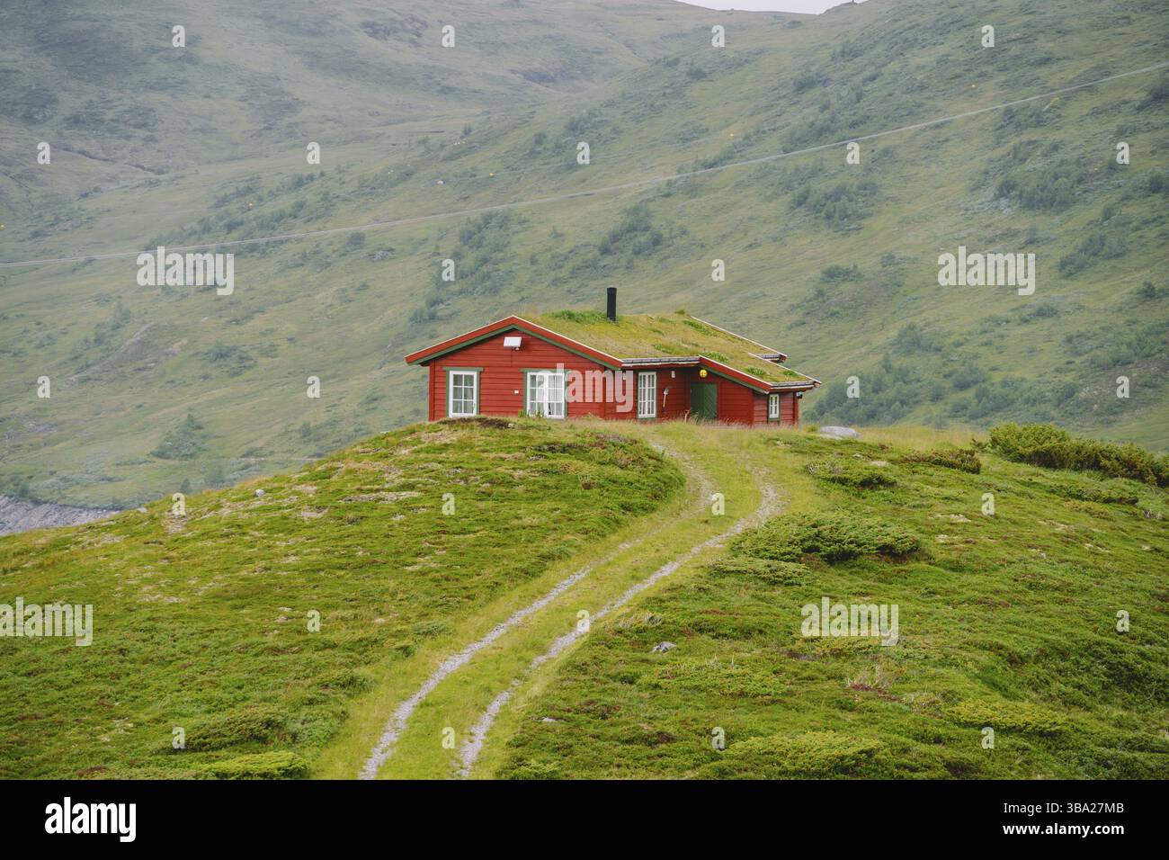 Hut wooden mountain huts in mountain pass Norway. Norwegian landscape ...