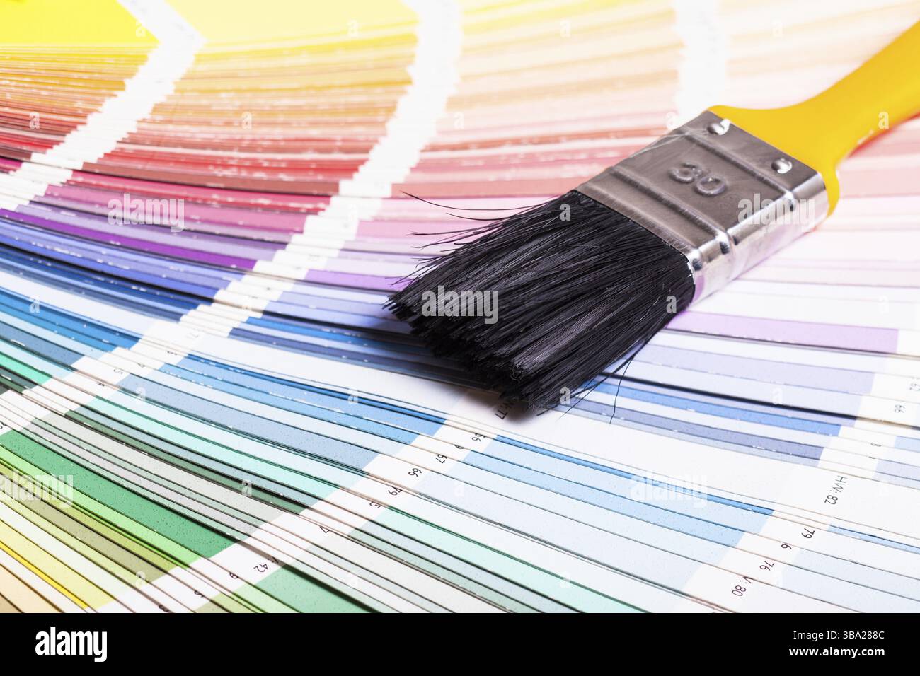 Paper samples palette with brush for choosing wall color for painting ...