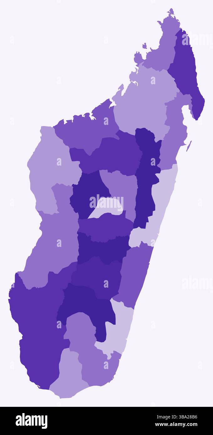 Map of Madagascar with regions. Just a simple country border map with region division. Deep ...